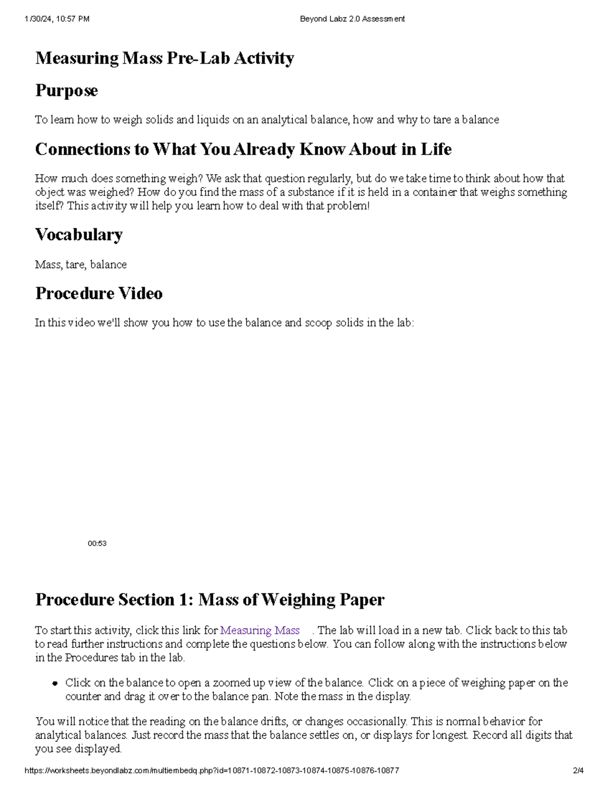 Beyond Labz Measuring Mass 2.0 Assessment - 1/30/24, 10:57 PM Beyond ...