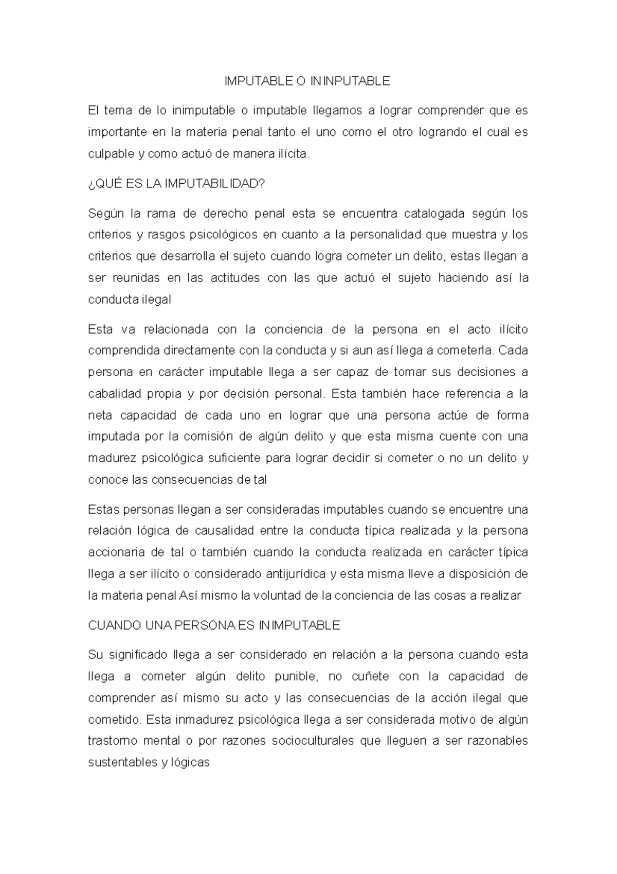 Imputable O Ininputable - IMPUTABLE O ININPUTABLE El tema de lo ...