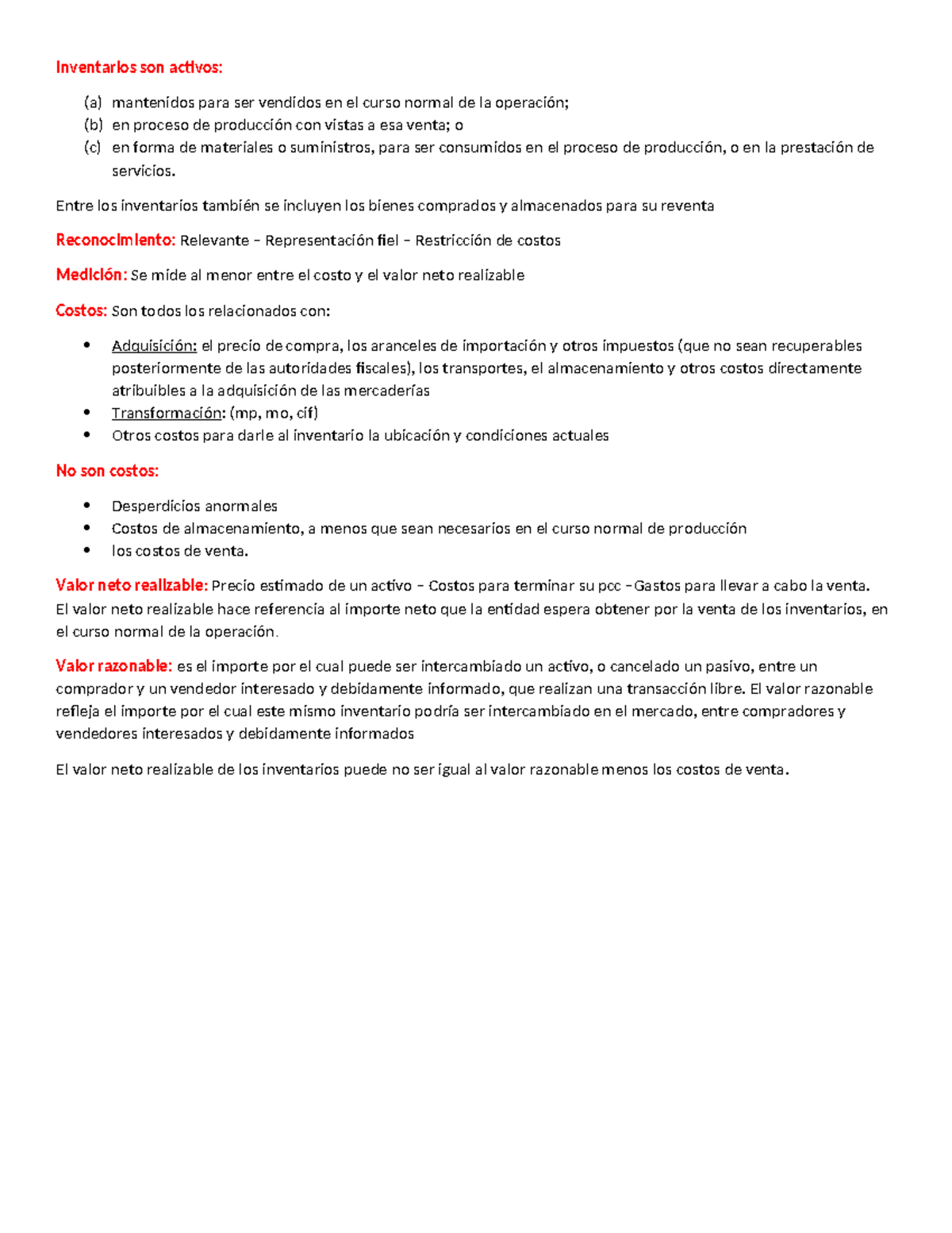 Resumen nic 2 - Inventarios son activos: (a) mantenidos para ser ...