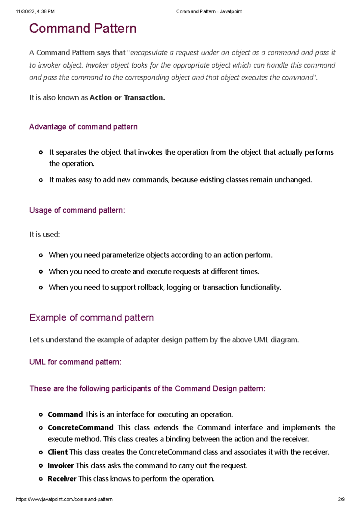 10. Command Pattern - Javatpoint - Command Pattern A Command Pattern says that "encapsulate a ...