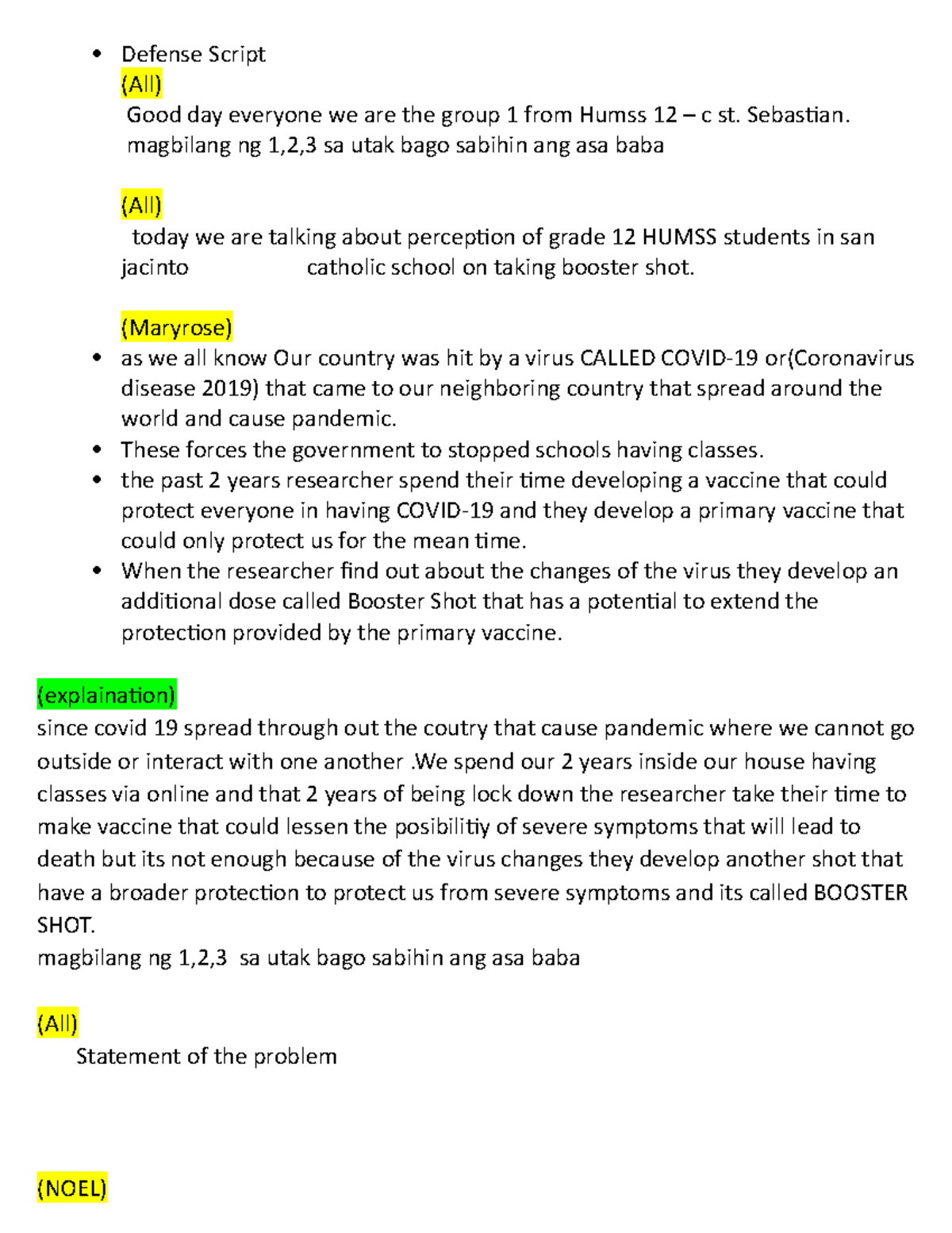 Defense-Script - eme - Defense Script (All) Good day everyone we are ...