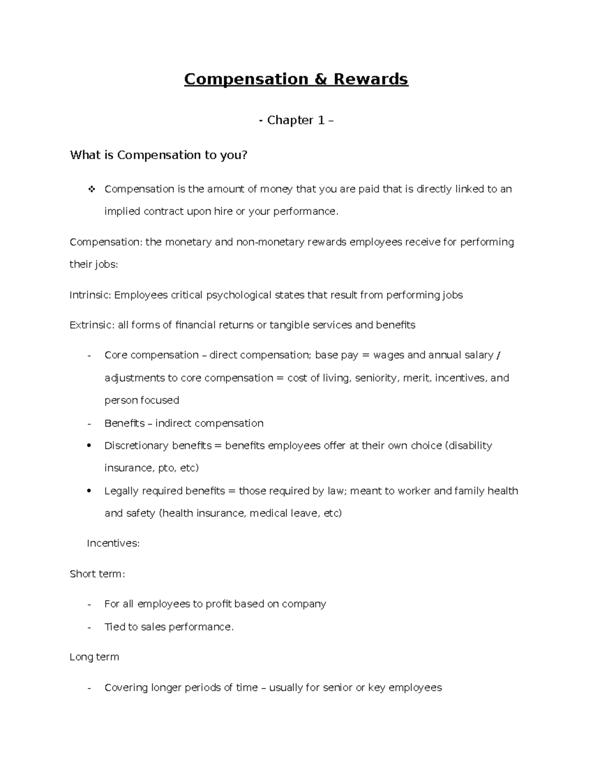 Compensation & Rewards, Chapter 1 Notes - Compensation & Rewards ...