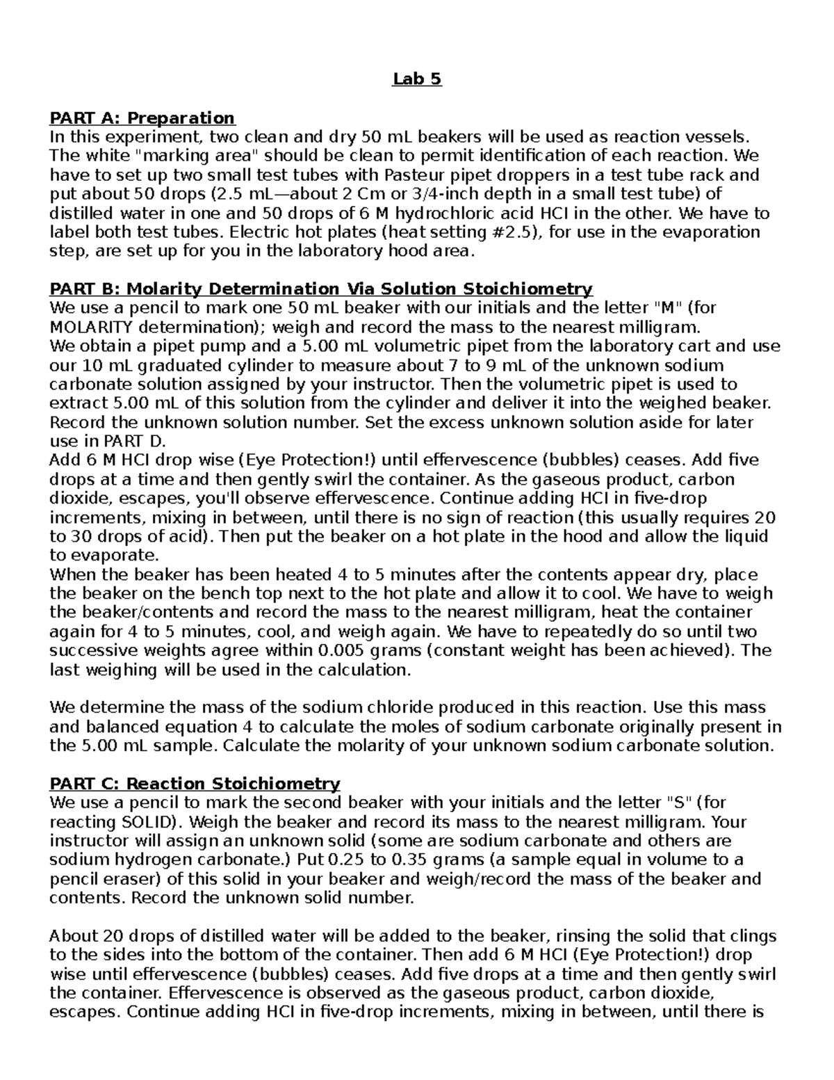 Lab 5 - Lab 5 outline - Lab 5 PART A: Preparation In this experiment ...