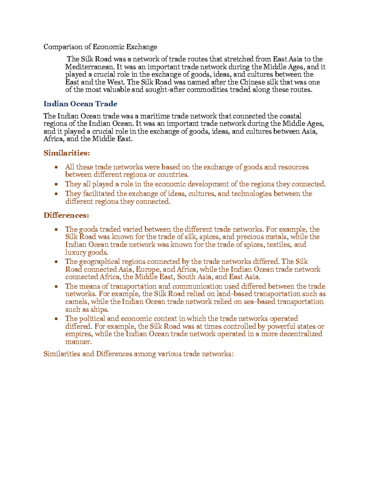 APWH 2.7 Comparison in Trade from 1200-1450 - Comparison of Economic ...