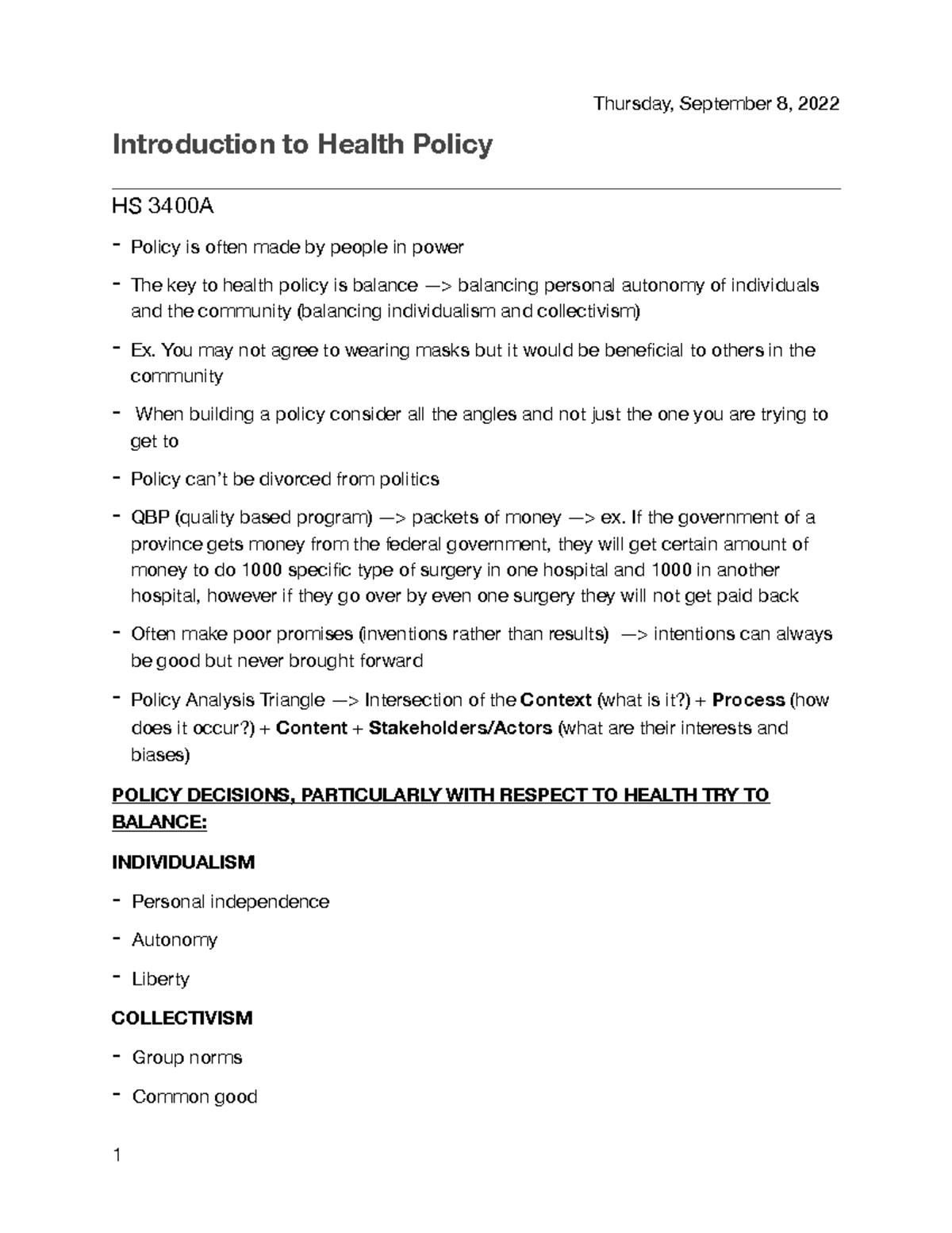 Health Sci 3400 - Lecture 1 2 - Thursday, September 8, 2022 ...