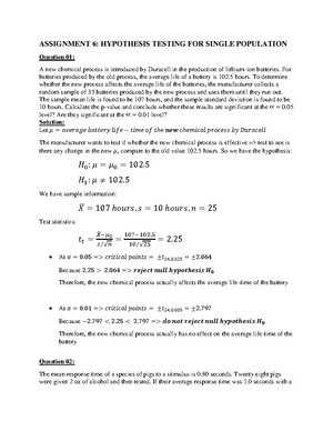 Assignment 7 - HYPOTHESIS TESTING FOR SINGLE AND TWO POPULATION ...
