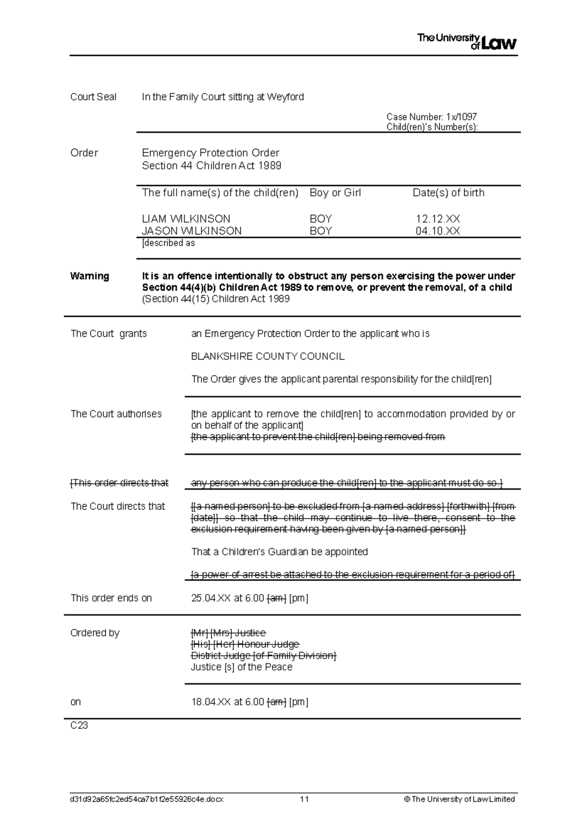 1920 fam ws07 ce02 task epo - Court Seal In the Family Court sitting at ...