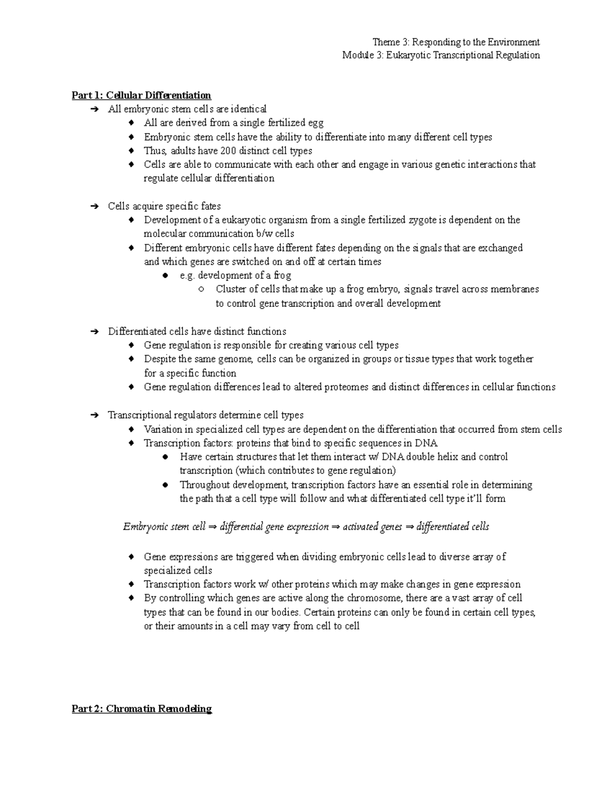 Theme 3, Module 3 - Notes - Theme 3: Responding to the Environment ...