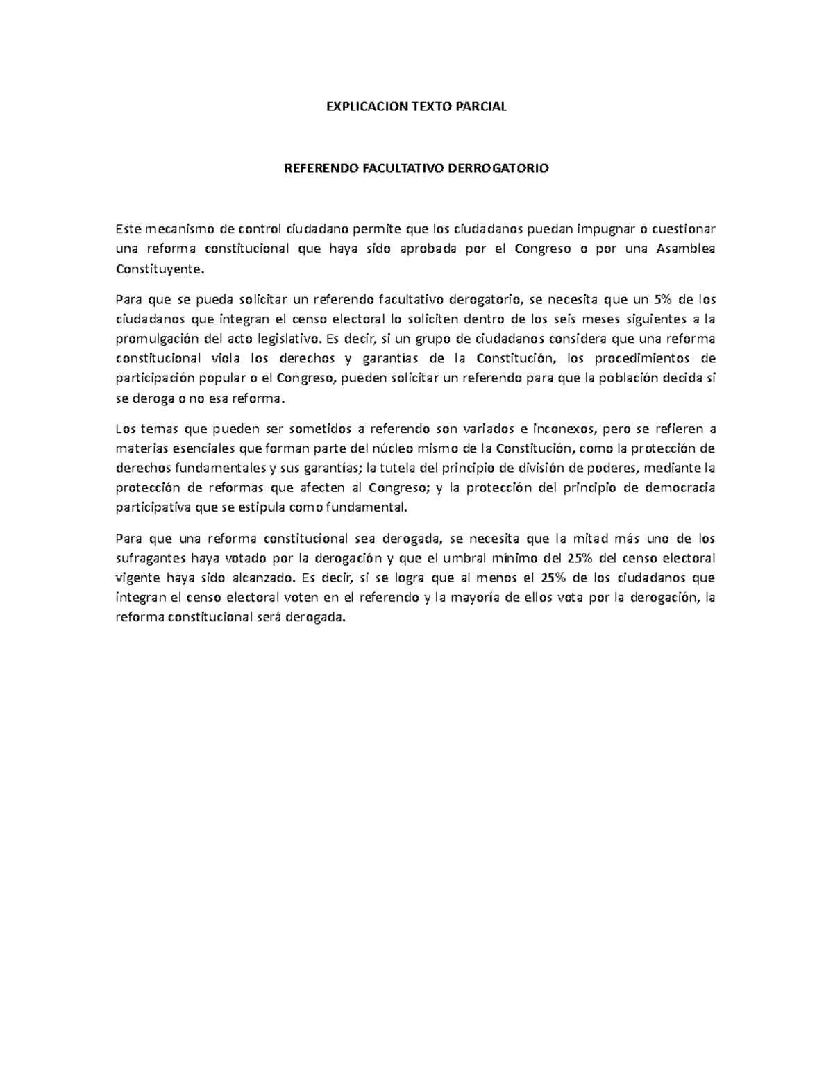 Explicacion Texto Parcial - EXPLICACION TEXTO PARCIAL REFERENDO ...