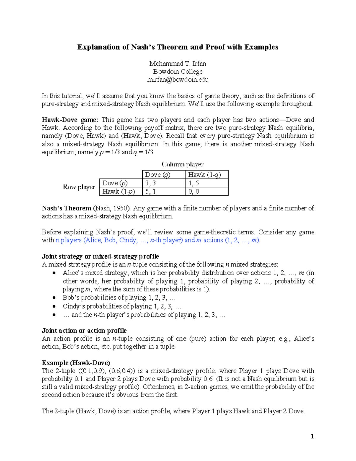 Explanation of Nash’s Theorem and Proof with Examples - Irfan Bowdoin ...