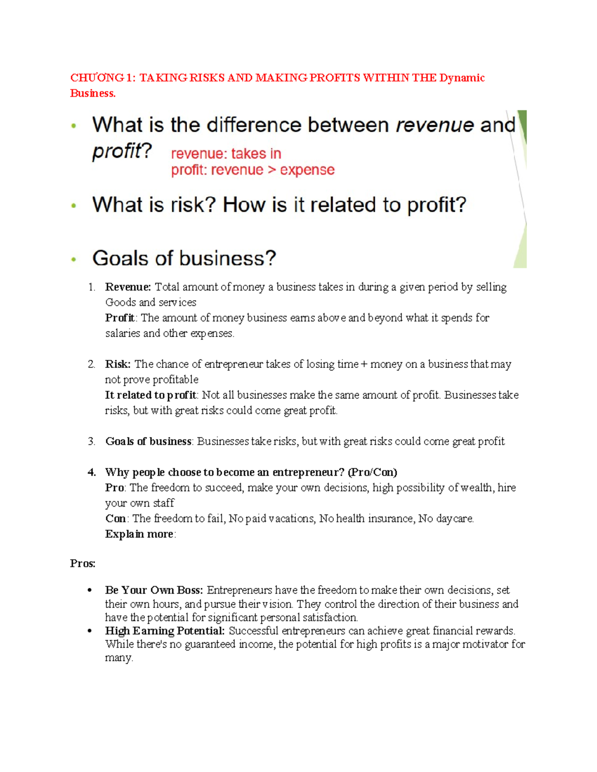 Trả lời câu hỏi slide - CHƯƠNG 1: TAKING RISKS AND MAKING PROFITS ...