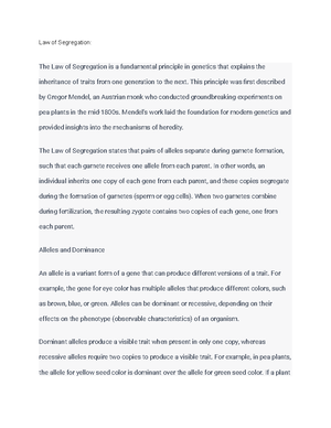 Law of Segregation notes - Law of Segregation: The Law of Segregation ...