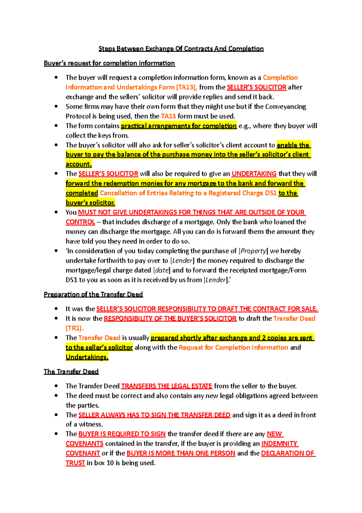 (9) Steps Between Exchange Of Contracts And Completion - Steps Between ...