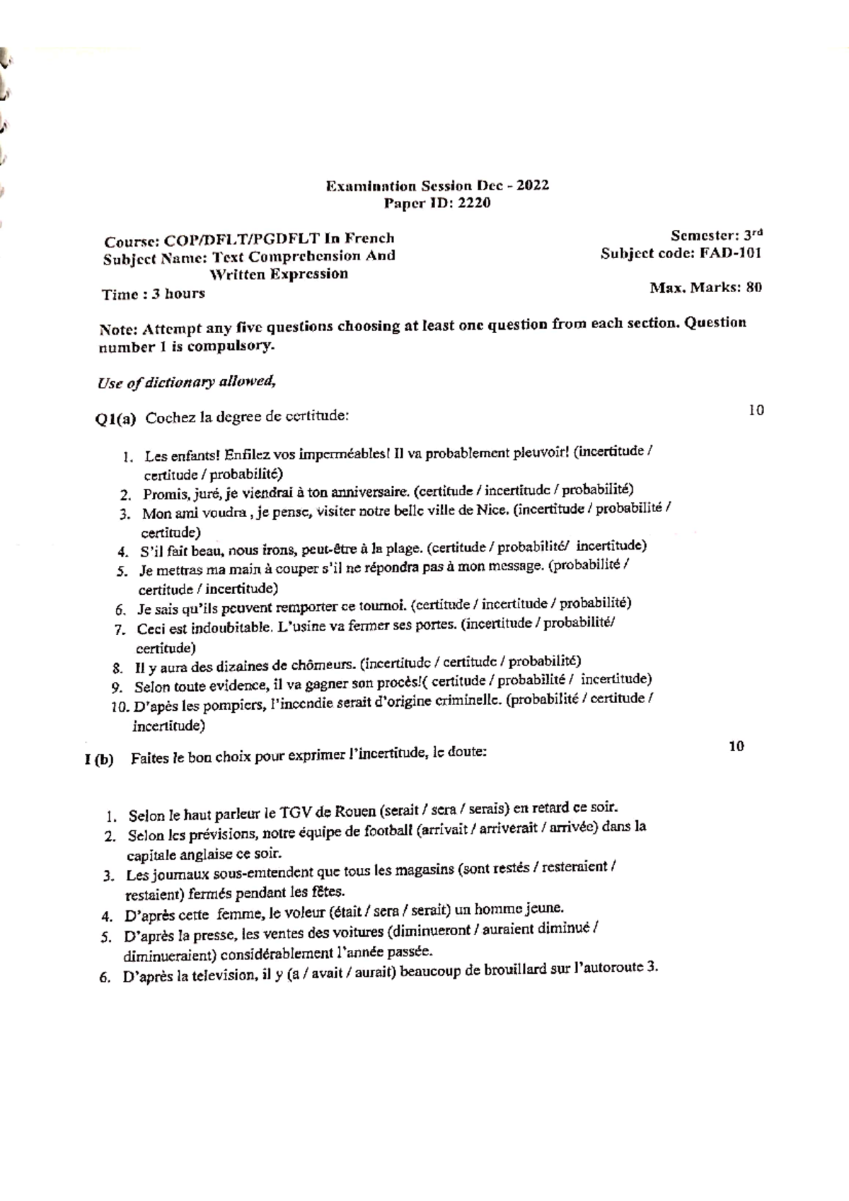 Ques - SAMPLE PAPER - DELF - Studocu