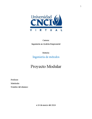 Proyecto Modular (Mecánica Clásica) - Universidad Virtual CNCI Carrera: Ingeniería en Gestión ...