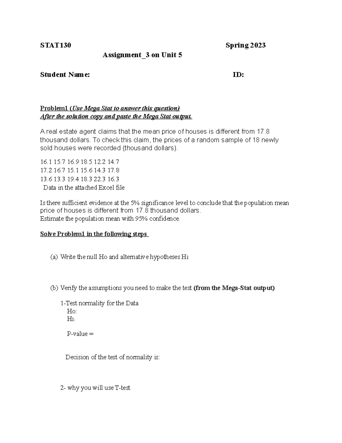 STAT130 SP23 Assignment 4 on Unit 5 - STAT130 Spring 2023 Assignment_3 on Unit 5 Student Name ...
