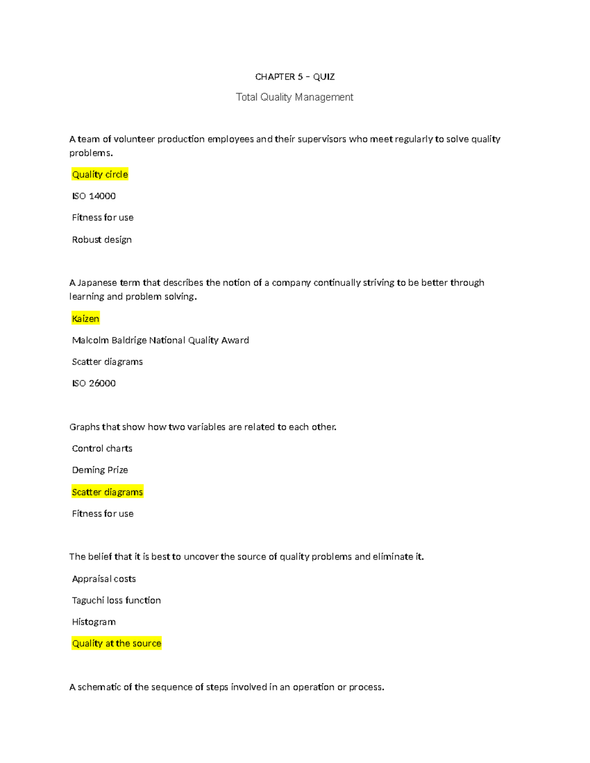 Chapter 5 - QUIZ - Total Quality Management - CHAPTER 5 – QUIZ Total ...
