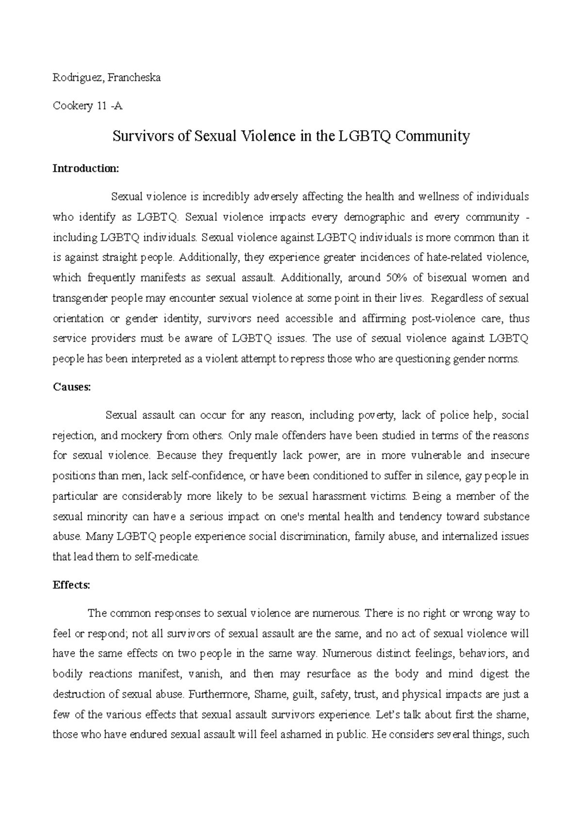 Survivors of Sexual Violence in the Lgbtq Community - Rodriguez ...