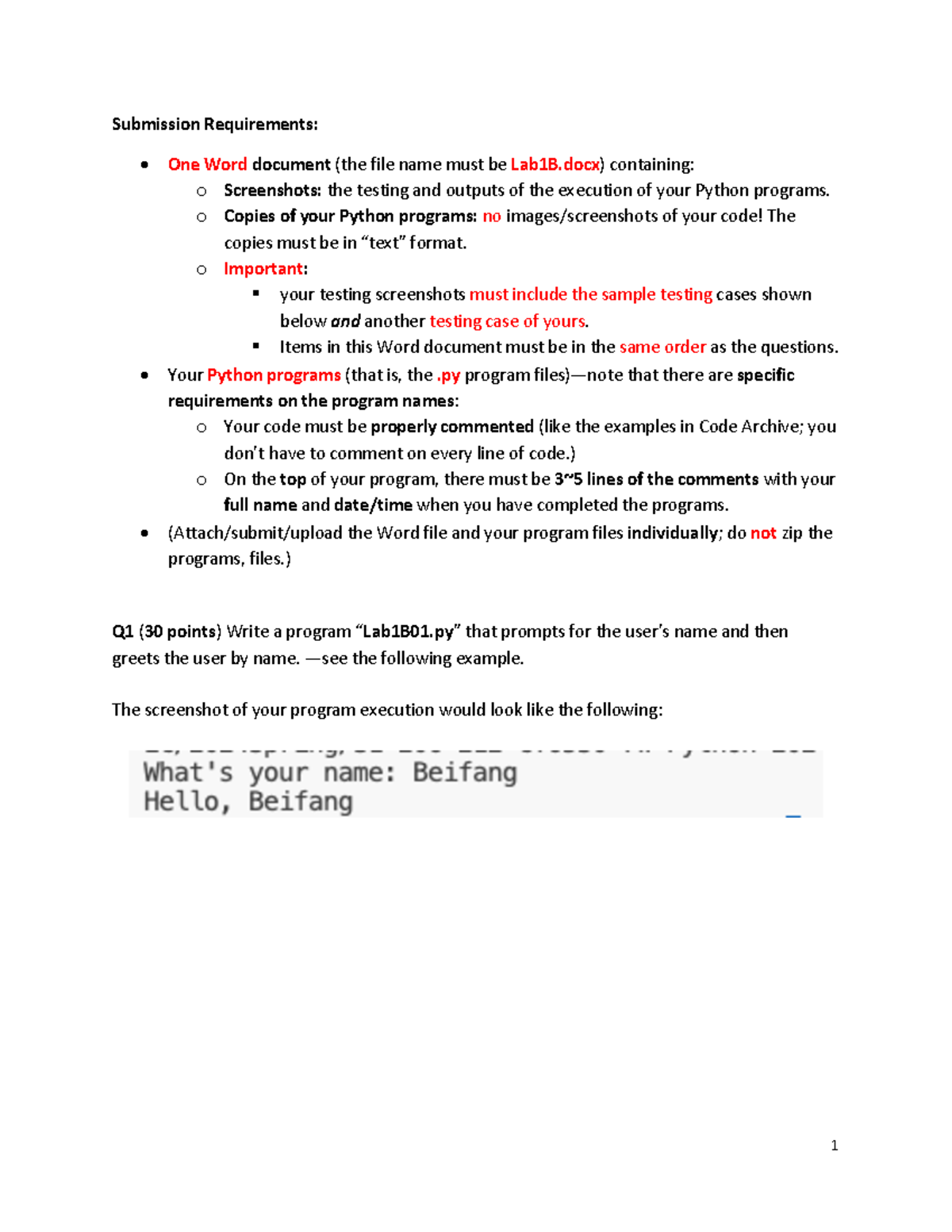 Week1 lab B - course material - 1 Submission Requirements: One Word ...