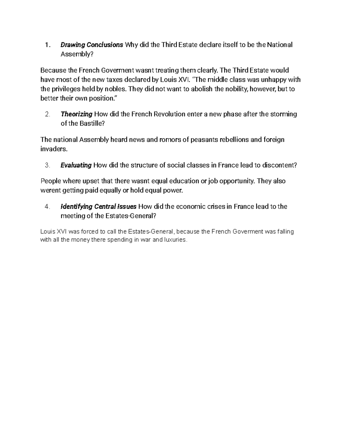 French Revolution - Lesson 1 - Drawing Conclusions Why did the Third ...