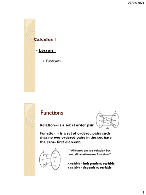 Caleng 1 Lesson 01 Introduction to Calculus Limit and Continuity - Calculus 1 Lesson 1 - Studocu