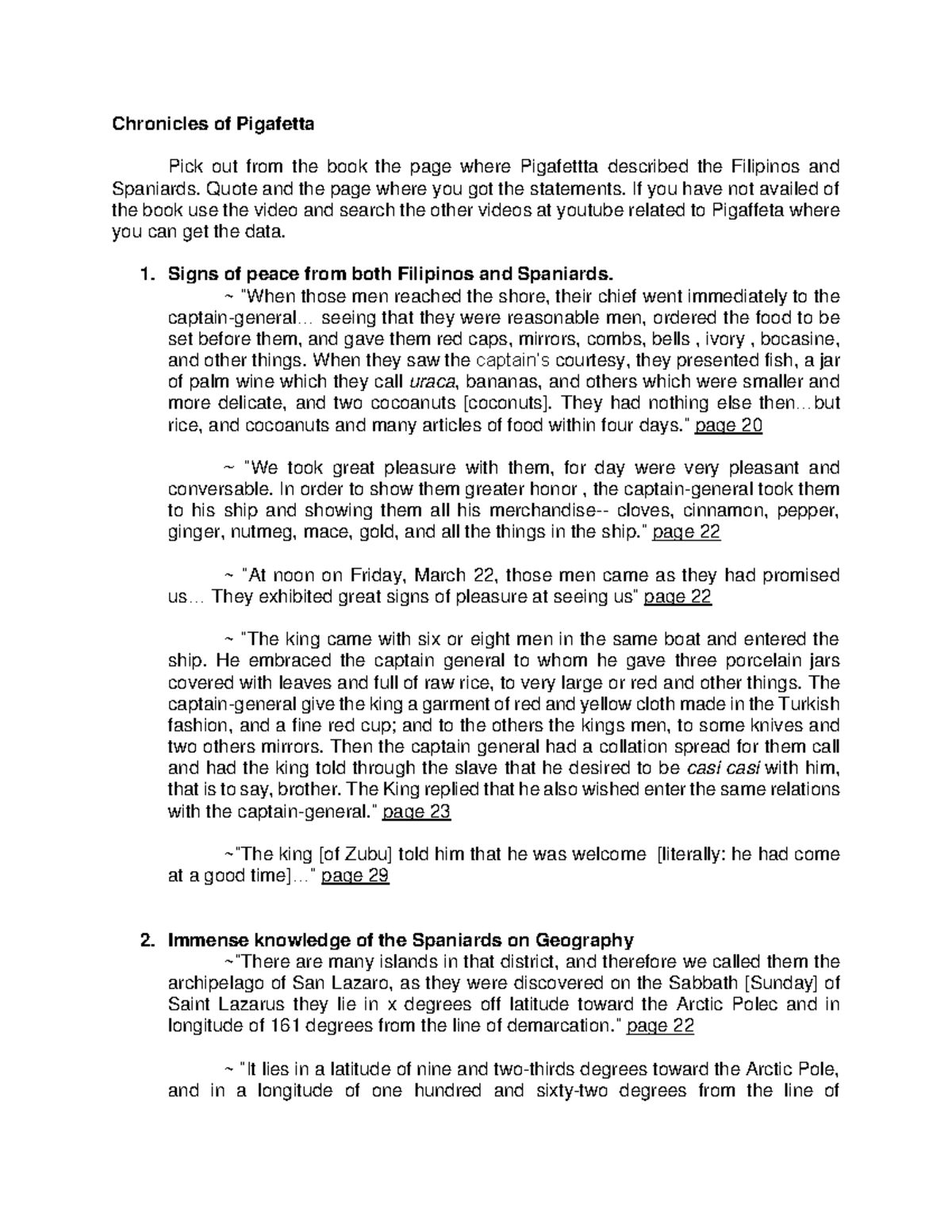 Chronicles of Pigafetta - Readings in Philippine History - Studocu