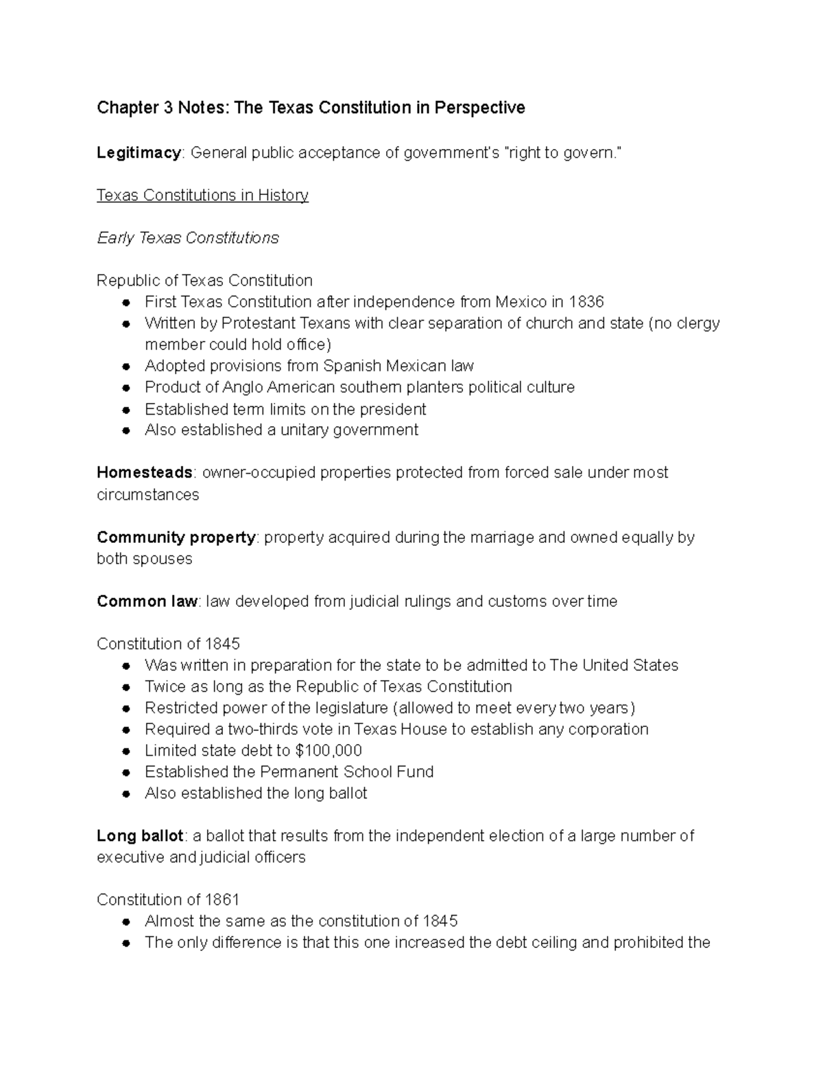 Chapter 3 Notes The Texas Constitution in Perspective - Chapter 3 Notes ...