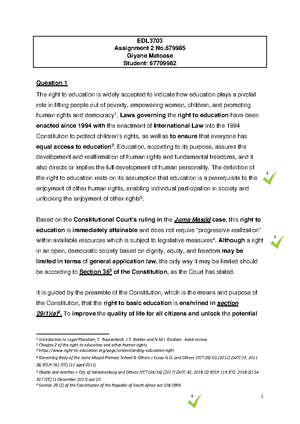 EDL3703 Assesment - EDL Assessment - Section 29 of the Bill of Rights ...