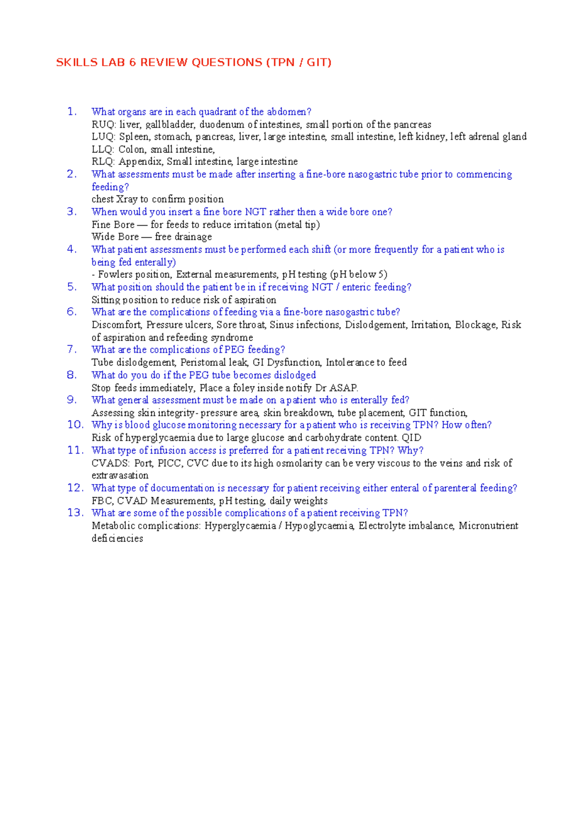 Skills LAB 6 - TPN Notes - TPN Tutorial question and answer - SKILLS ...