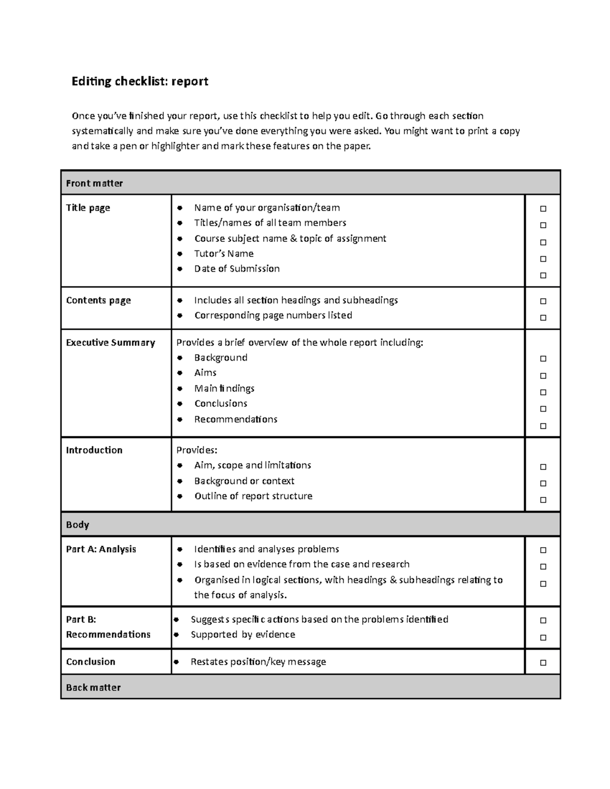 OB Group Case Study Report Editing Checklist - Editing checklist ...