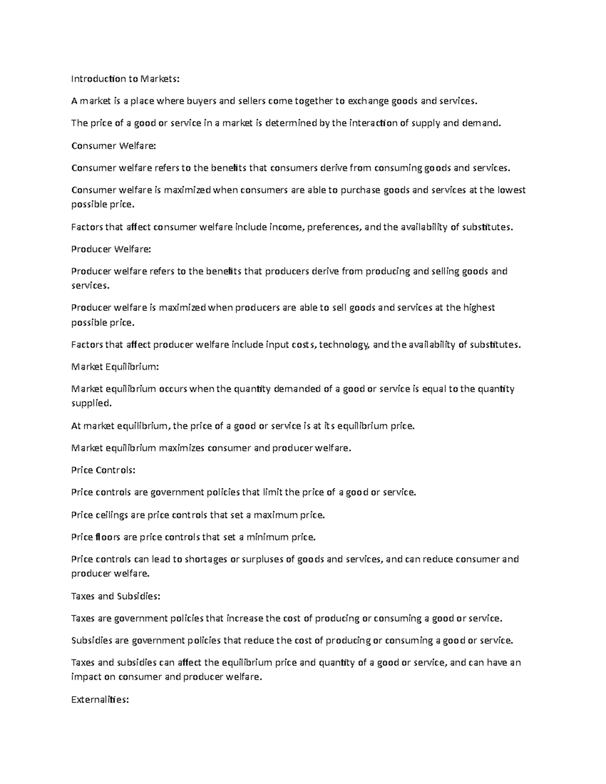 Macro Lecture 3 Notes Introduction To Markets A Market Is A Place Where Buyers And Sellers