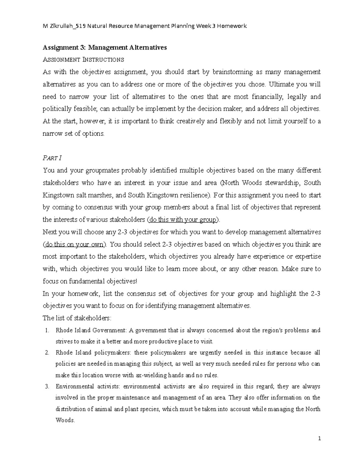 3. M Zikrullah Assignment 3b Management alternatives - Assignment 3: Management Alternatives ...