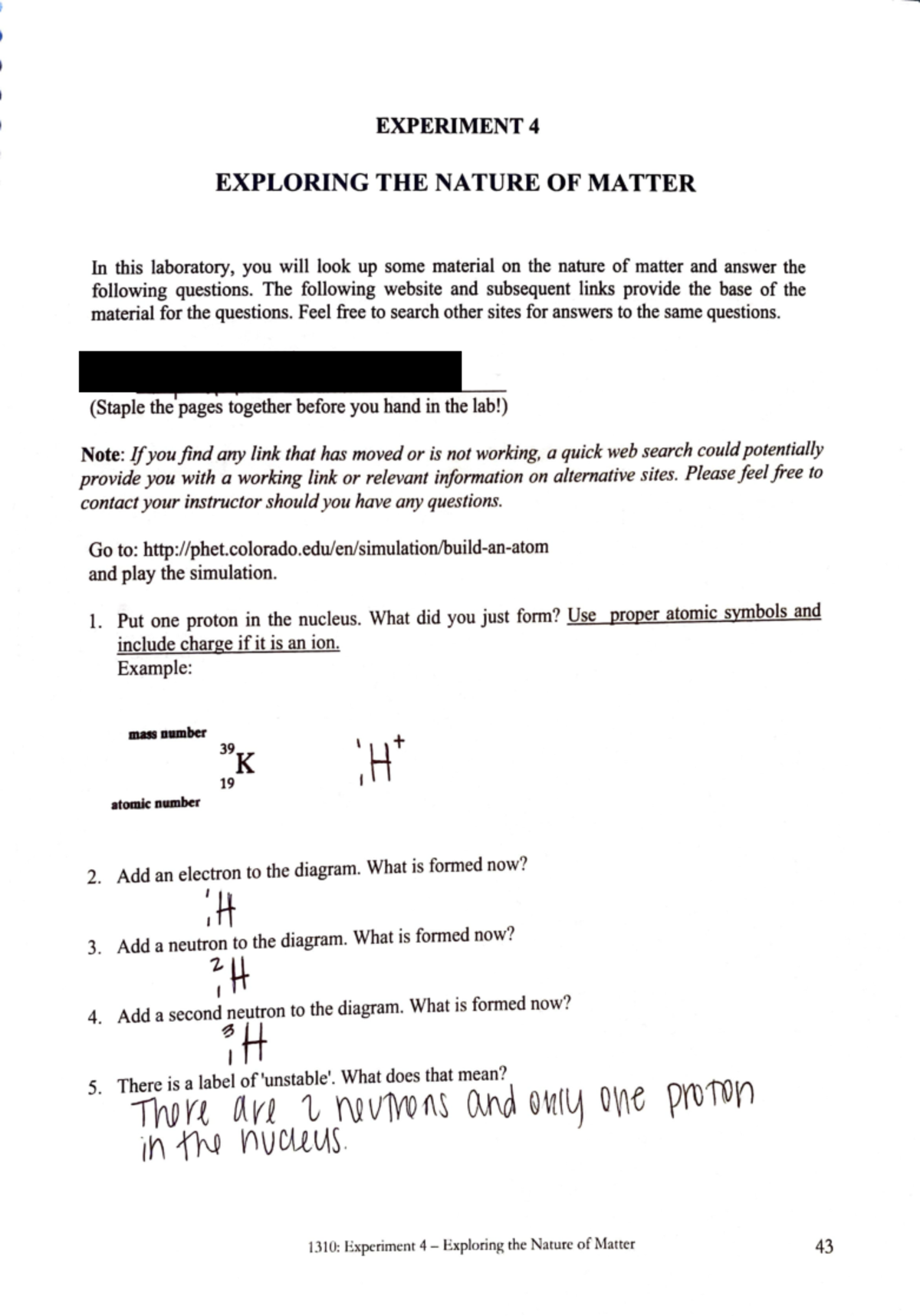 Experiment 4 Pre-Lab Assignment - EXPERIMENT 4 EXPLORING THE NATURE OF MATTER In this laboratory ...