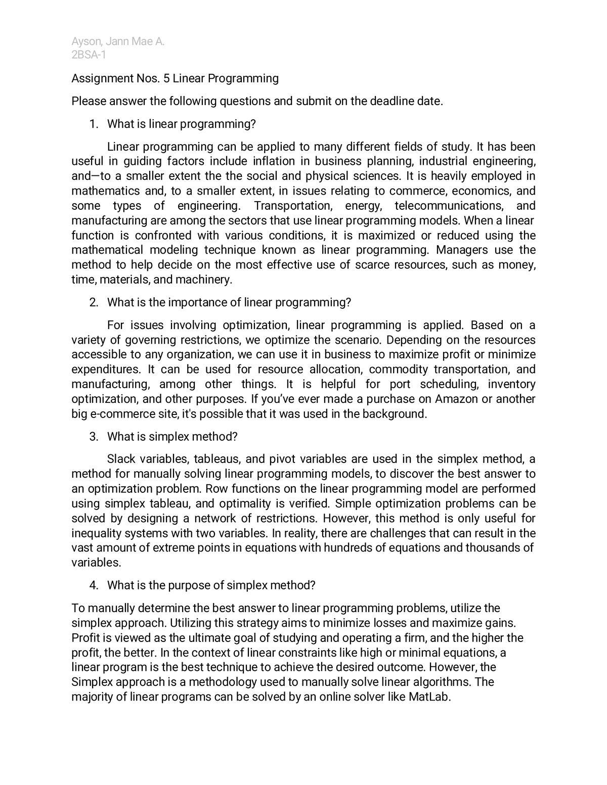 Ayson Assignment 5 2BSA1 - AAyyssoonn,, JJaannnn MMaaee AA.. 2 2BBSSAA ...