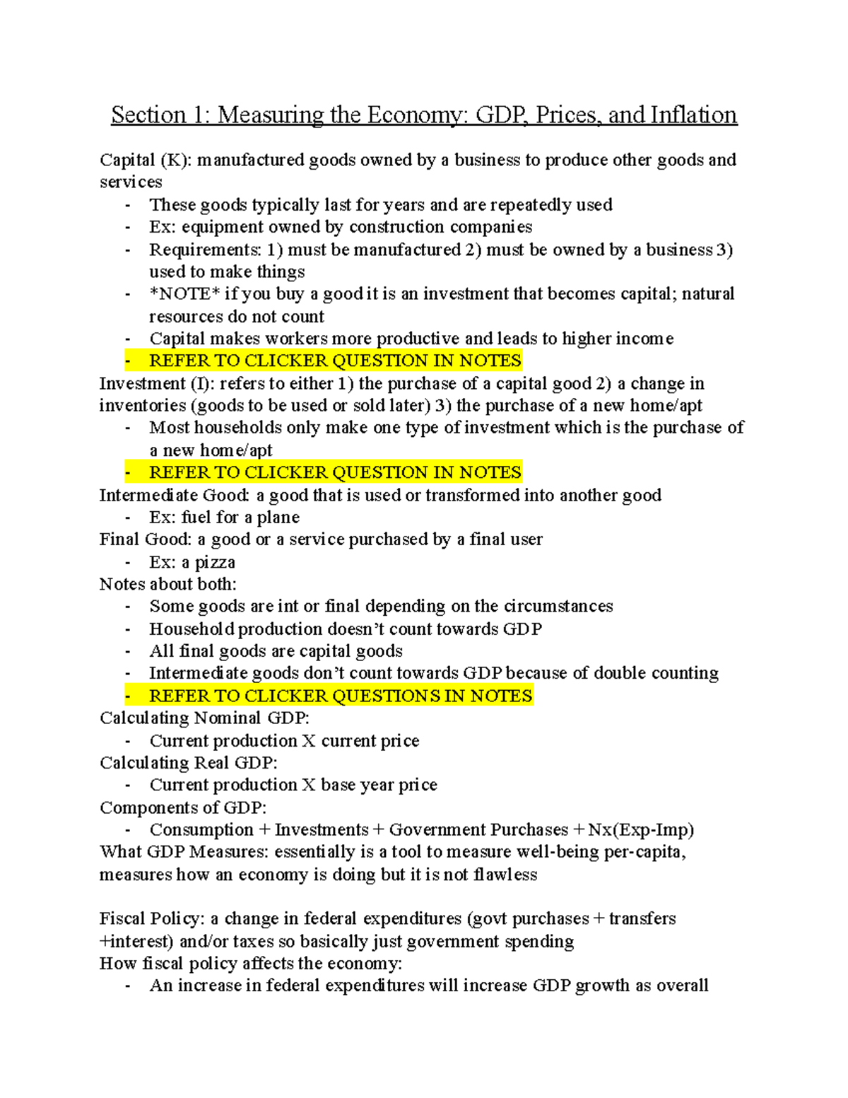 Econ 104 Quiz 1 SG - Bill Goffe - Section 1: Measuring the Economy: GDP ...