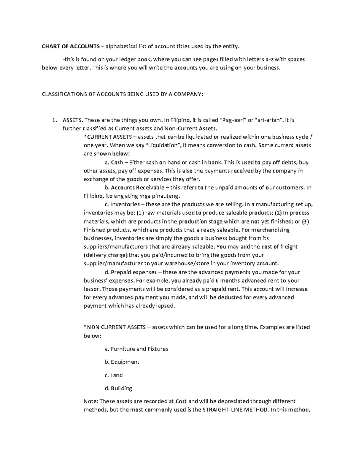 Basic Accounting - MJDI - CHART OF ACCOUNTS – alphabetical list of ...