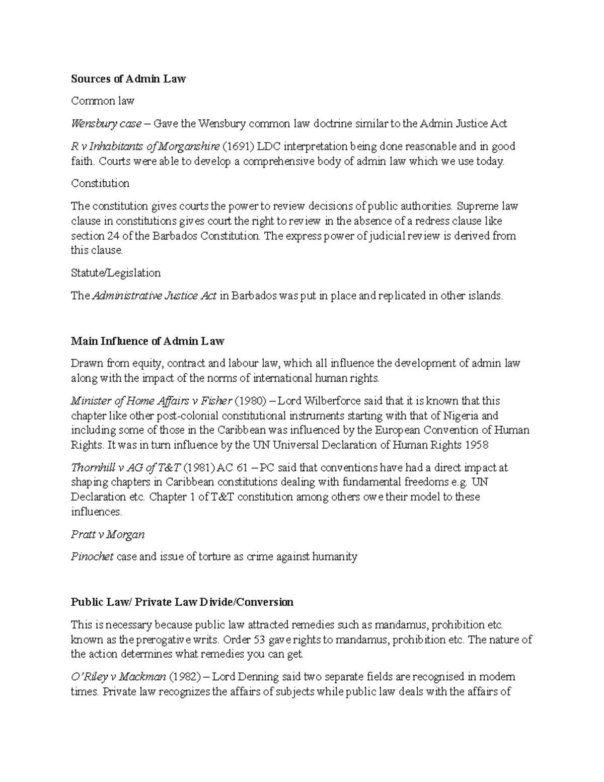 Sources of law - Sources of Admin Law Common law Wensbury case – Gave ...