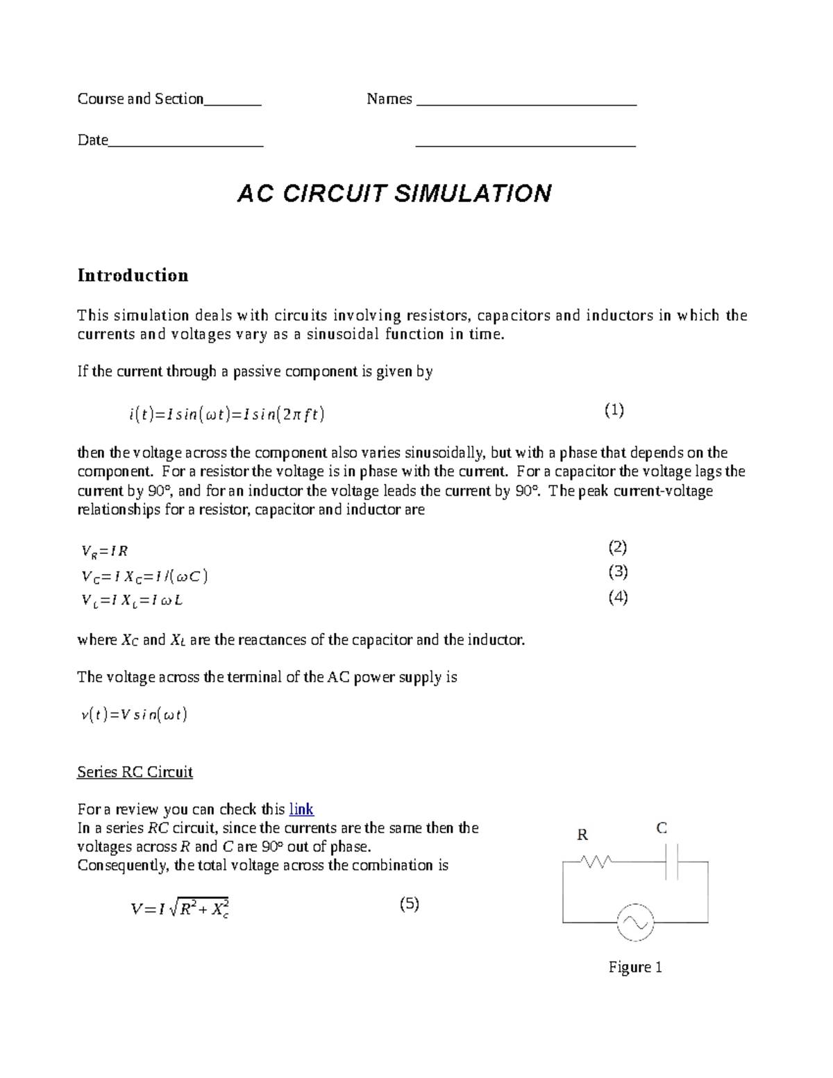 AC Circuits SIM - Course and Section_______ Names ...