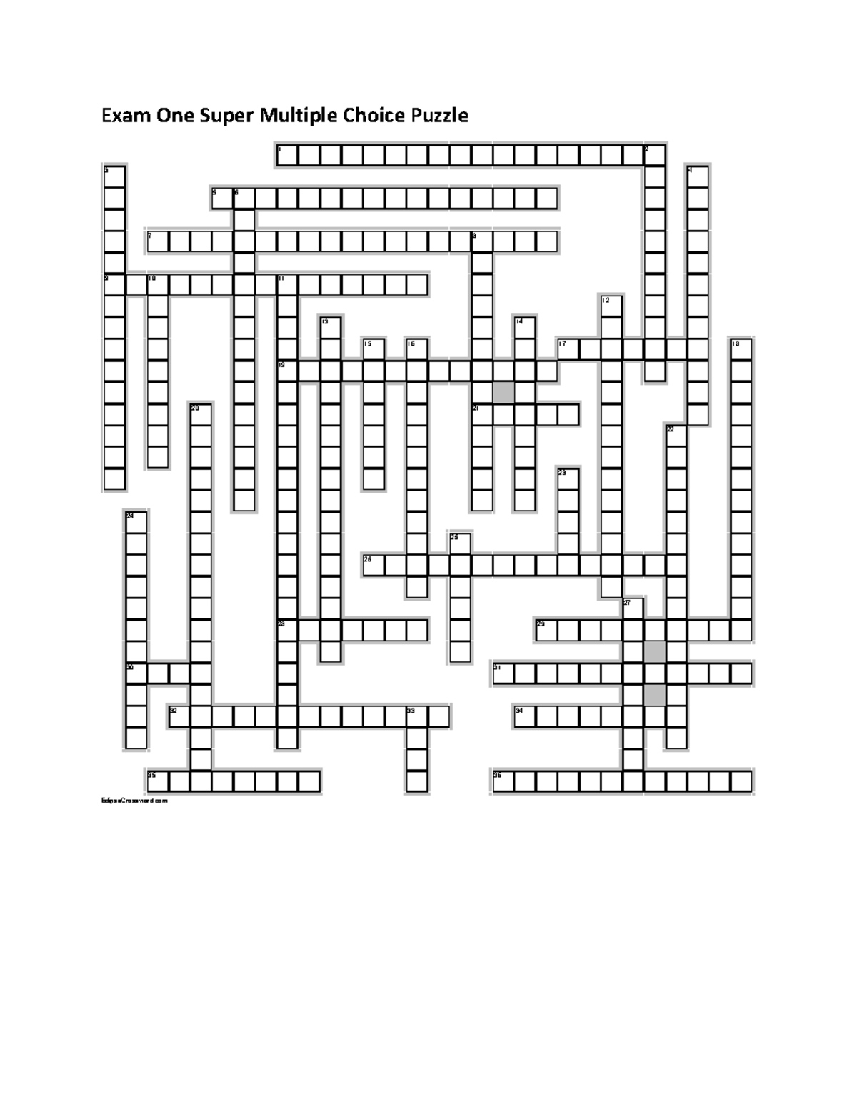 Exam One Super Multiple Choice Cross Word Puzzle 1 - Exam One Super ...