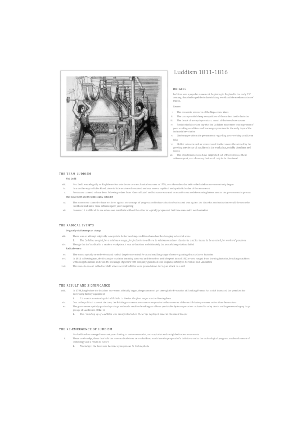A set of notes on Luddism - Luddism ORIGINS Luddism was a popular ...