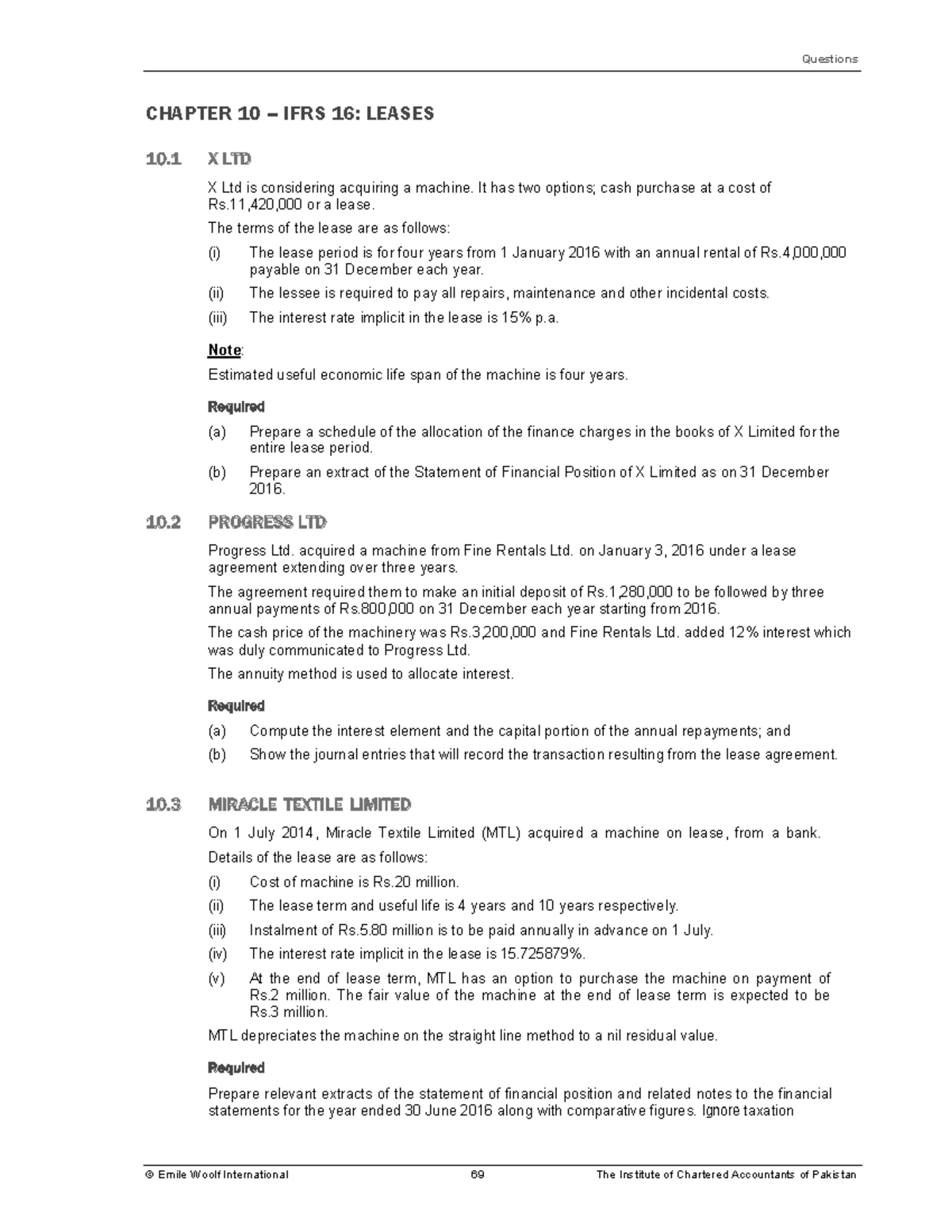 Lease Questions chptr 10 - Questions CHAPTER 10 IFRS 16: LEASES 10. 1 X ...