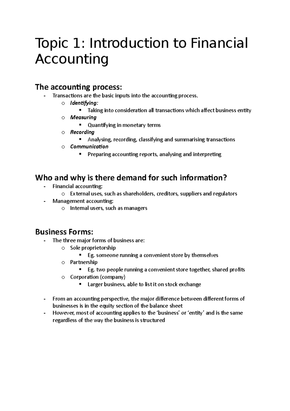 Topics-1-5 - this summarises topics 1-5 content - Topic 1: Introduction ...