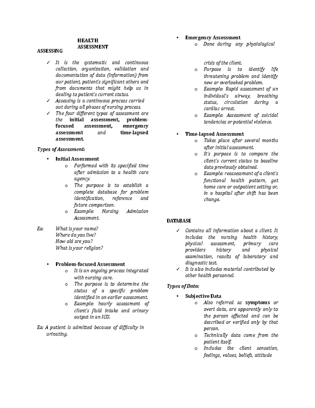Health Assessment - This would be a big help to all students - Nursing ...