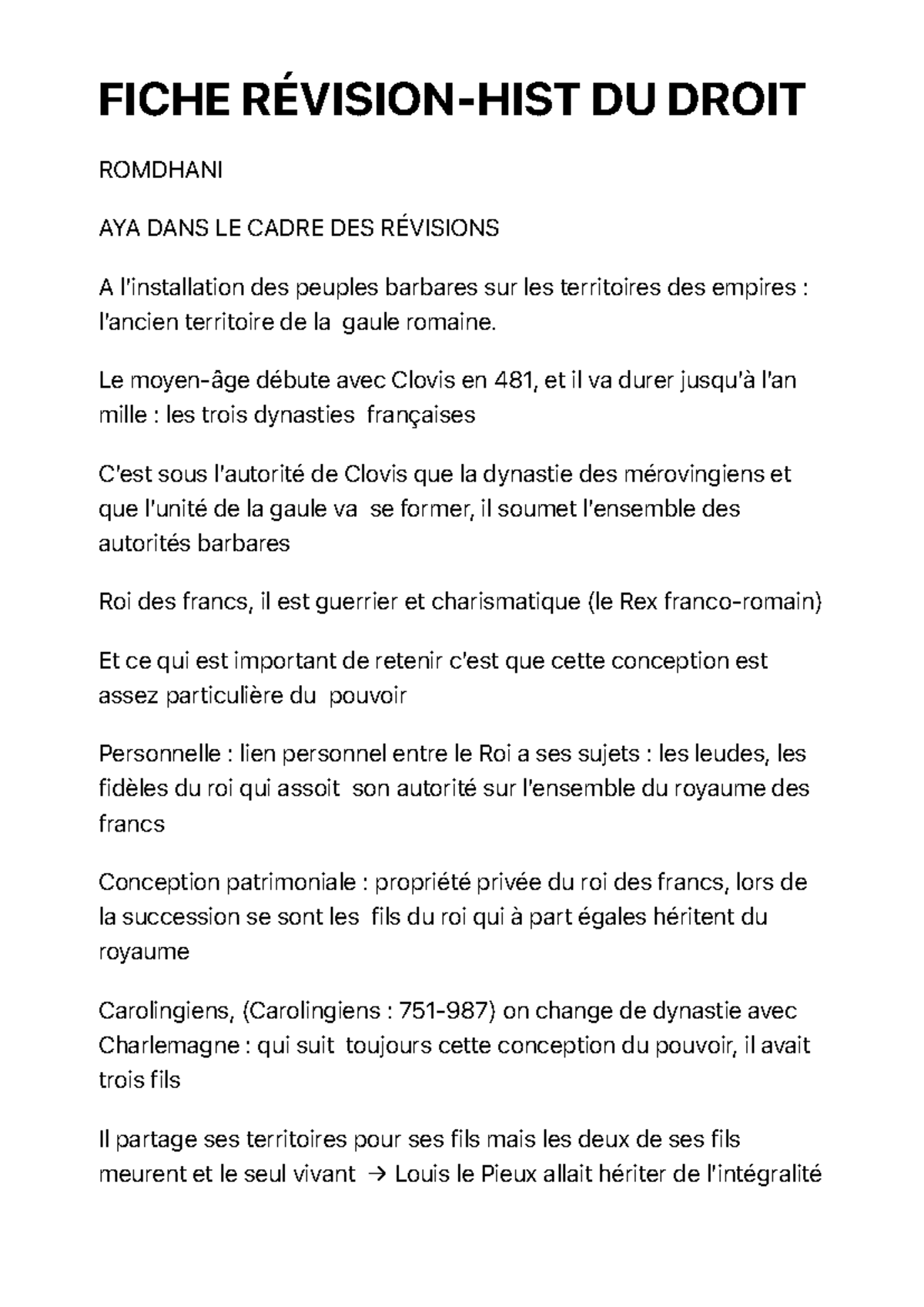 Fiche Révision-HIST DU Droit - FICHE RÉVISION-HIST DU DROIT ROMDHANI AYA DANS LE CADRE DES ...
