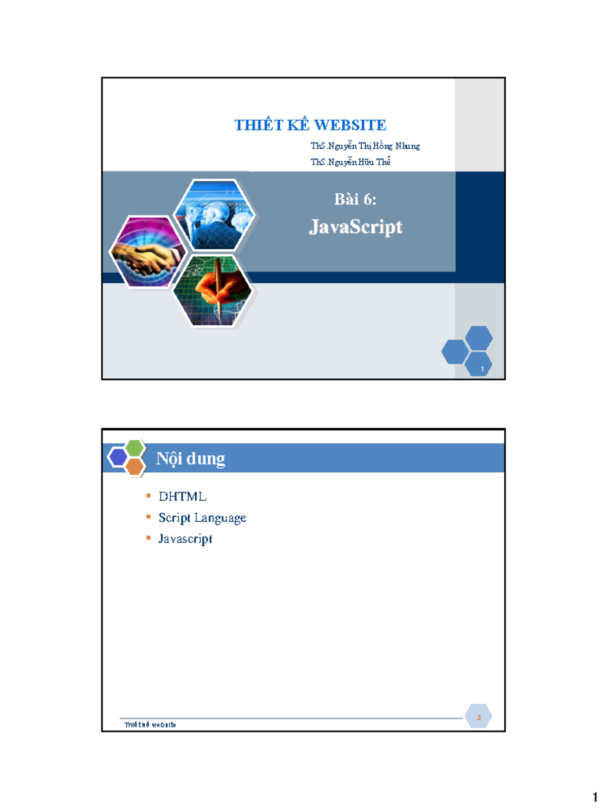 TKW - Bai 6 - Java Script - aaaaaaaaaa - 1 THIẾT KẾ WEBSITE Bài 6: JavaScript ThSễn Thị Hồng ...