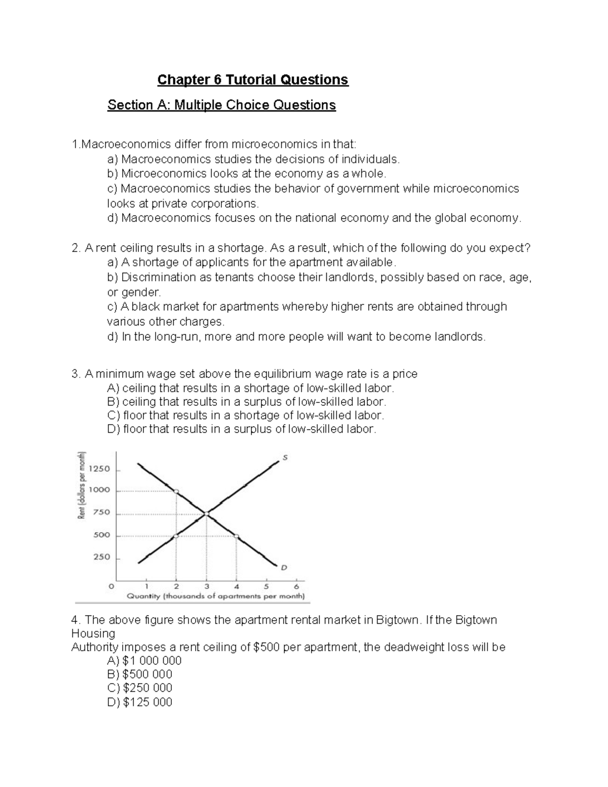 Chapter 6 Tutorial Questions Chapter 6 Tutorial Questions Section A Multiple Choice Questions