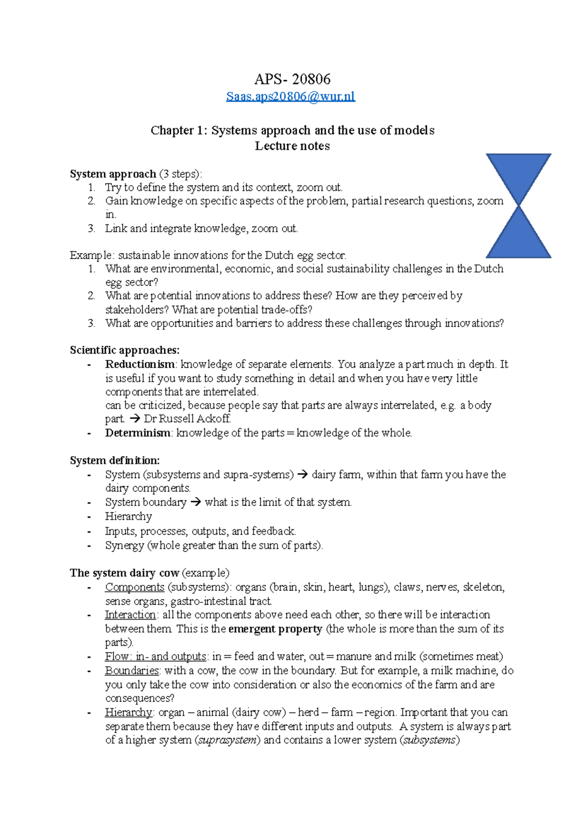 Aps Lecture And Reader Notes Aps 20806 Saaswur Chapter 1 Systems Approach And The Use Of