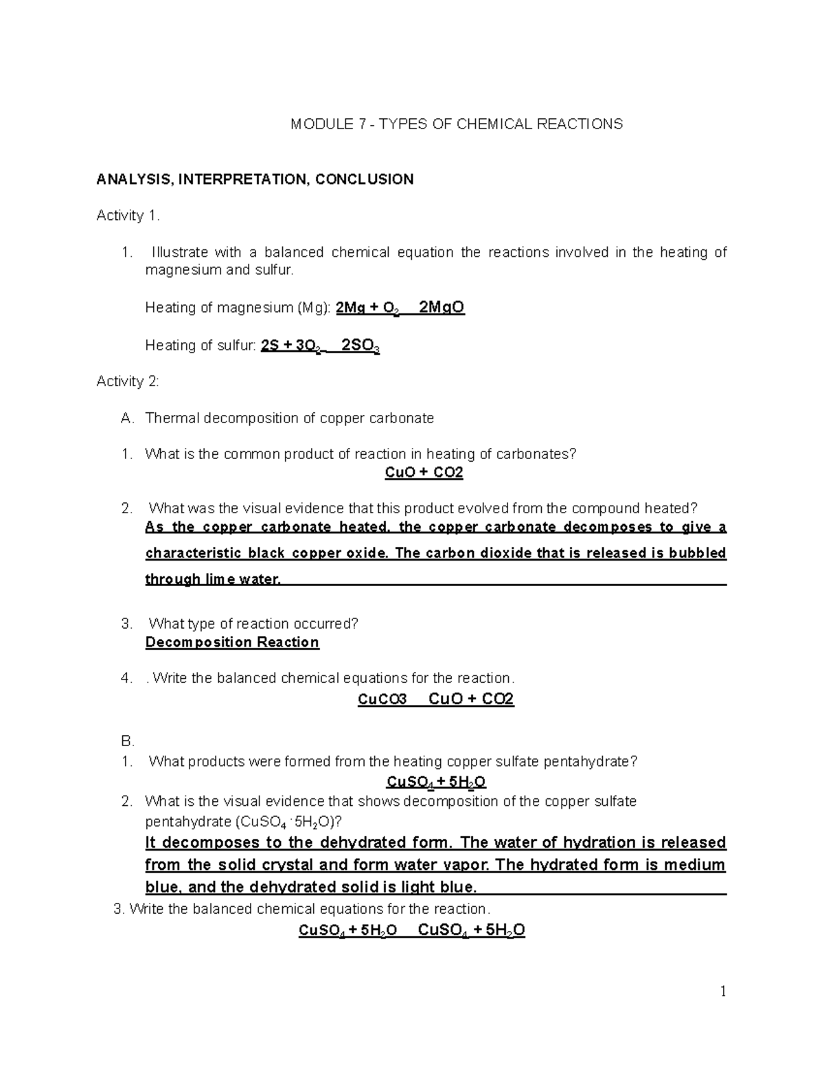 Module 7 Types of Chemical Reactions - MODULE 7 - TYPES OF CHEMICAL ...