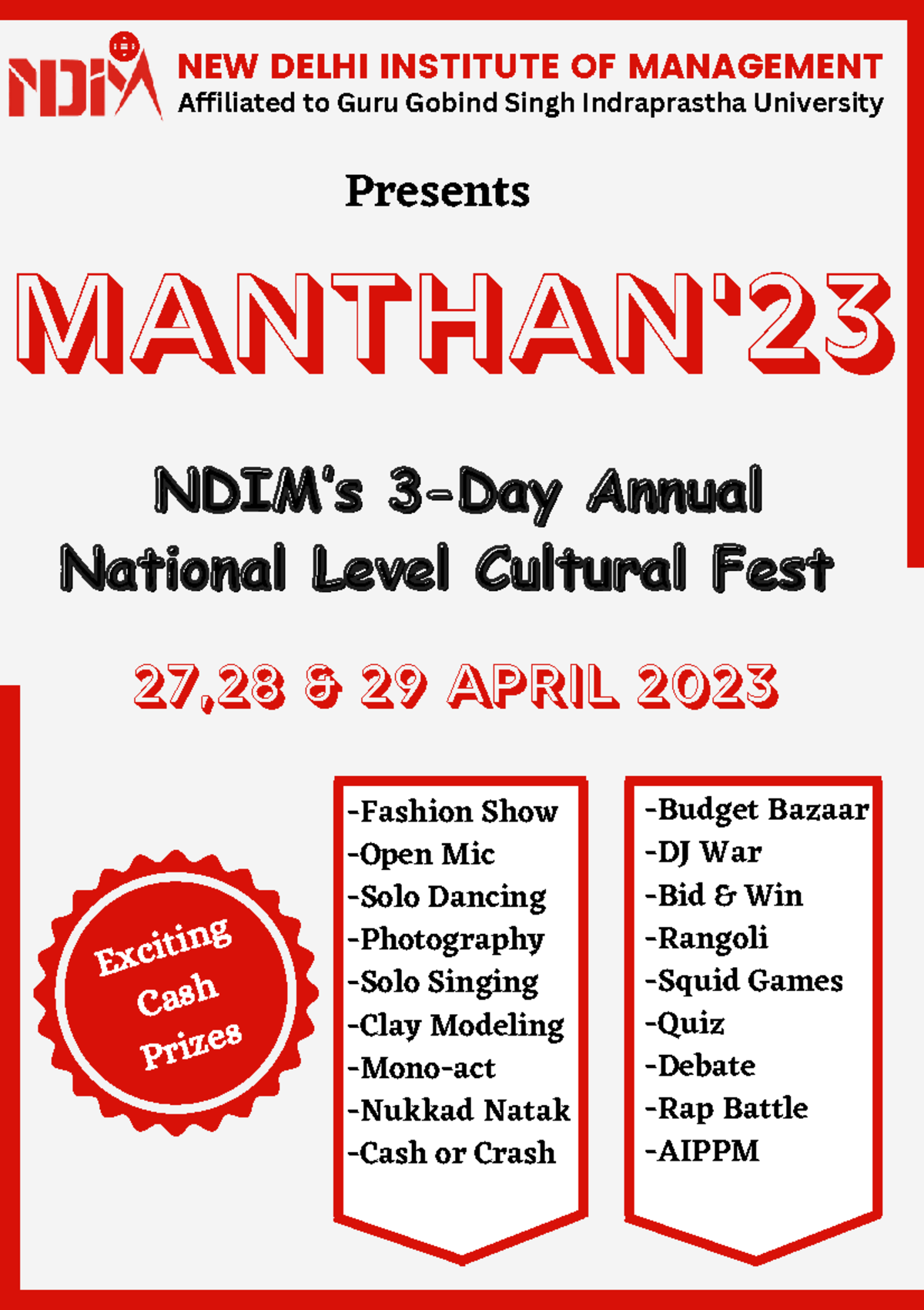 Manthan 2023 - Exciting Cash Prizes -Fashion Show -Open Mic -Solo Dancing -Photography -Solo ...