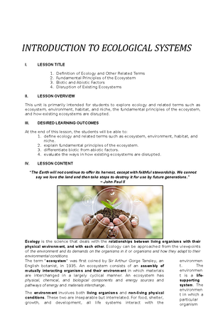 Module 2- People AND THE Earth - PEOPLE AND THE EARTH I. LESSON TITLE ...